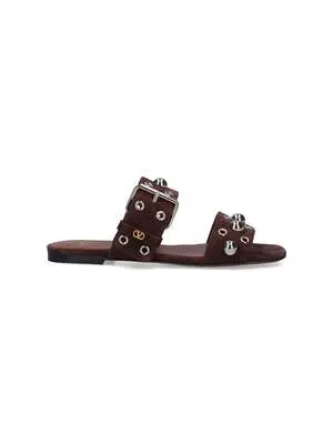 Valentino Garavani Flat Buckled Leather Sandals - Brown