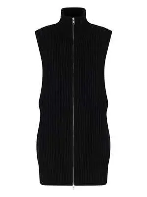 MAISON MARGIELA Ribbed Zip-up High Neck Sweater Vest - Black