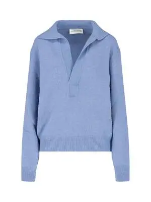 Victoria Beckham Long Sleeve Knit Polo Sweater - Light Blue