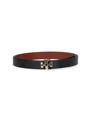 Tory Burch Leather Logo Buckle Belt - Black