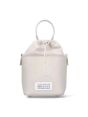 MAISON MARGIELA Grained Cow Leather Shoulder Bag With Drawstring - White
