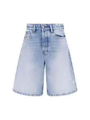 DIESEL® High-waisted Wide-leg Denim Bermuda Shorts - Light Blue