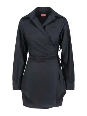 DIESEL® Wrap Shirt Dress With Asymmetric Hem And Long Sleeves