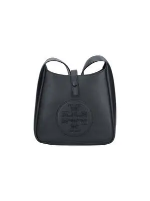 Tory Burch Lamb Leather Bag With Perforated Logo Detail - Black