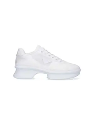 Prada Leather & Fabric Lace-up Sneakers - White