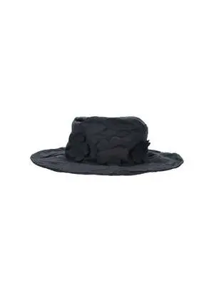 SCHA Textured Cotton Wide Brim Hat With Applique Detailing - Black
