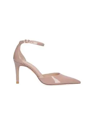 STUART WEITZMAN Patent Leather High Heel Sandals With Ankle Strap - Beige