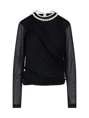 Junya Watanabe Mesh Top With Pearl Embellished Collar