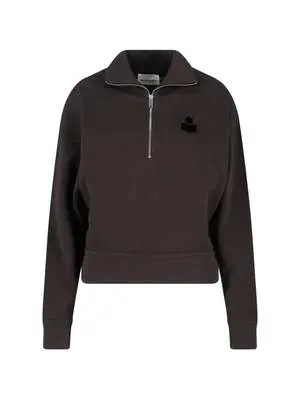 MARANT ETOILE Cotton-blend Flocked Zip-up Sweater - Black