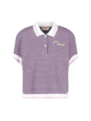 Marni Checked Polo Shirt With Embroidered Logo - Violet