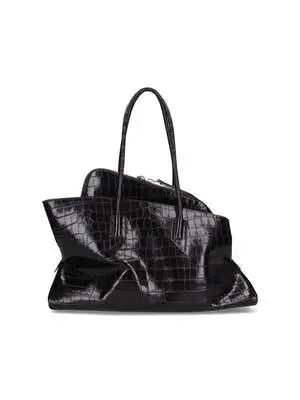 Attico Calf Leather Shoulder Bag With Suede Lining And Interior Pocket - Brown
