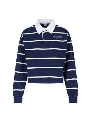 SPORTY & RICH Striped Cropped Rugby Polo Shirt