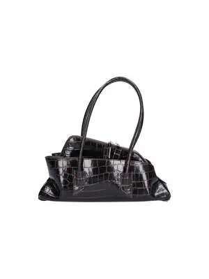 Attico Leather Top Handle Satchel Bag - Brown