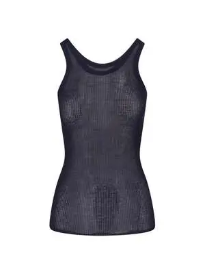 LEMAIRE Sleeveless Ribbed Viscose And Silk Blend Top - Blue