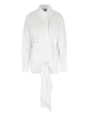 Attico Cotton-blend Shirt Dress With Tie Detail - White