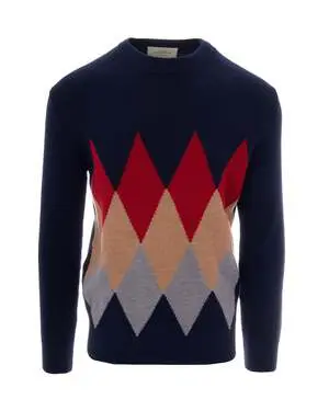 BALLANTYNE Argyle Crewneck Sweater - Blu-light Grey-camel-red
