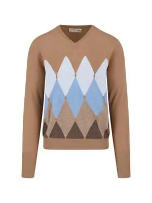BALLANTYNE Argyle Pattern Crewneck Sweater - Brown