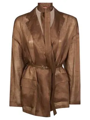 Max Mara Sophisticated Mini Jacket With Belt - Marrone
