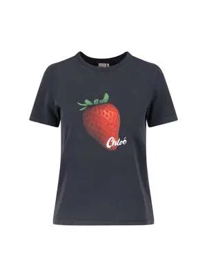 Chloé Strawberry Graphic Cotton T-shirt - Black