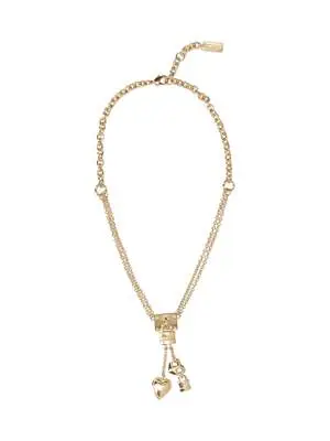Chloé Inspired Charm Necklace With Heart And Lock Motifs - Gold