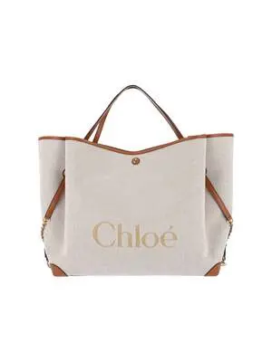 Chloé Cotton Tote Bag With Leather Trim - Cream