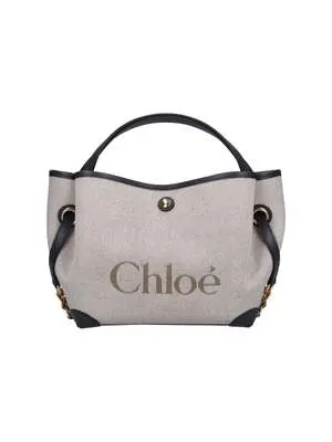 Chloé Structured Cotton Mini Bag With Top Handle And Chain Strap - Black
