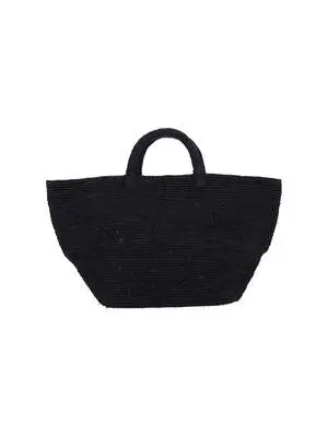 IBELIV Raffia And Cow Leather Shoulder Bag For - Black