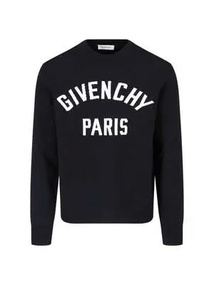 Givenchy Paris" Crew Neck Knit Sweater - Black