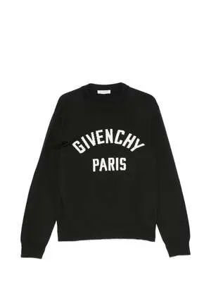 Givenchy Cotton Knit Crew Neck Sweater With Logo Intarsia - Black