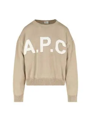 A.p.c. Logo Crew Neck Pullover Sweater - Beige