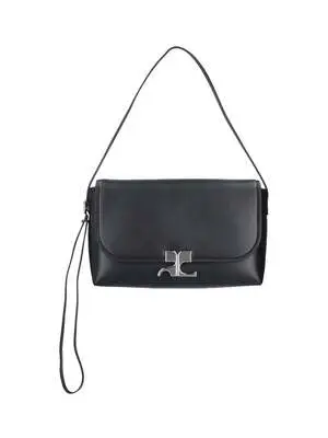 COURREGES Compact Cow Leather Shoulder Bag - Black