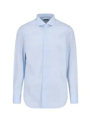 FINAMORE 1925 100% Cotton Milano-style Shirt - Light Blue