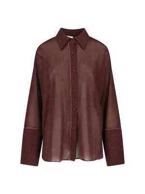 Oseree OSEREE Lurex-Detail Metallic Knit Shirt Brown