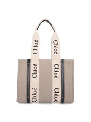 Chloé Linen And Calf Leather Handbag - White