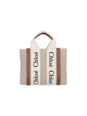 Chloé Linen And Calf Leather Handbag - White