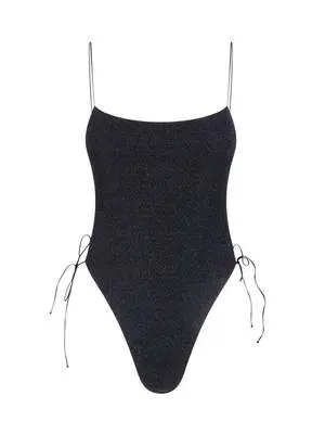 Oseree Shimmering Lace-up Side One-piece Swimsuit - Black