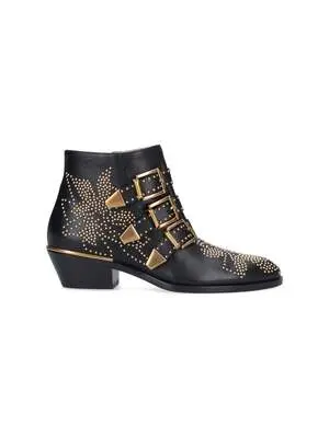 Chloé Studded Leather Buckled Ankle Boots - Black