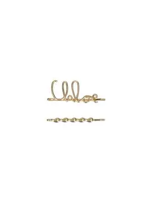 Chloé Brass Logo Pendant Hair Clip Set - Gold