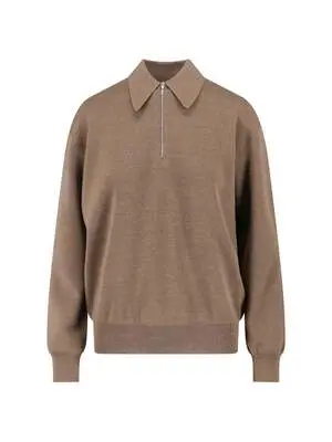 Phoebe Philo 100% Wool Quarter Zip Pullover Sweater - Marrone