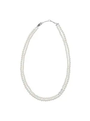 Celine Double Strand Pearl Necklace - Silver
