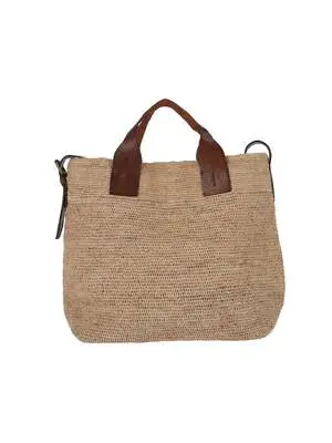 IBELIV Natural Raffia & Cow Leather Mini Bag For - Beige