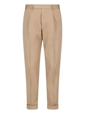 PT TORINO Pleated Tailored Trousers With Cuffed Hems - Beige