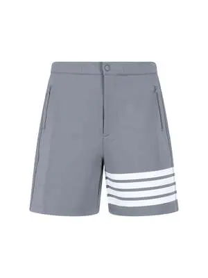 Thom Browne Stretch Viscose-blend Trousers With Signature Stripes - Grey