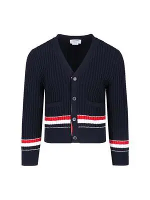 Thom Browne 100% Cotton Crewneck Sweater With Striped Sleeves - Blue