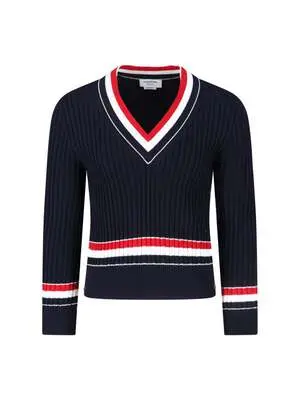 Thom Browne Ribbed V-neck Sweater - Blue