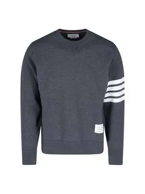 Thom Browne 100% Cotton Crewneck Sweater With Striped Sleeves - Grey