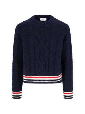 Thom Browne Cable Knit Crewneck Sweater - Blue
