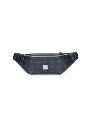 Mcm Monogrammed Crossbody Bag With Cowhide Trim - Black