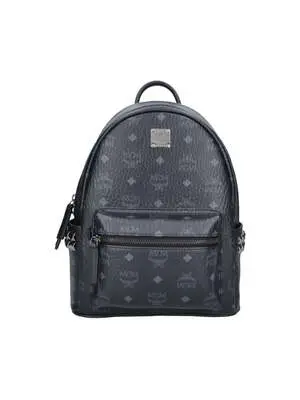 Mcm Leather-trimmed Monogram Backpack - Black