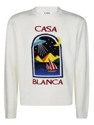 Casablanca Wool Crewneck Sweatshirt With Graphic Print - Beige